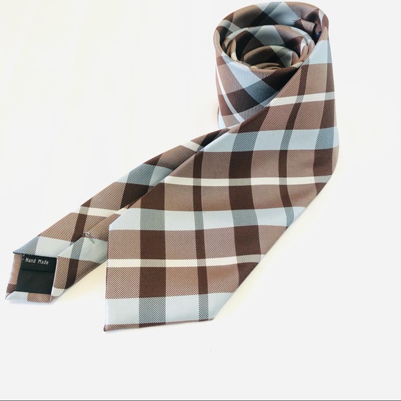 Umo Lorenzo | Accessories | Umo Lorenzo Light Blue Brown Plaid Tie ...